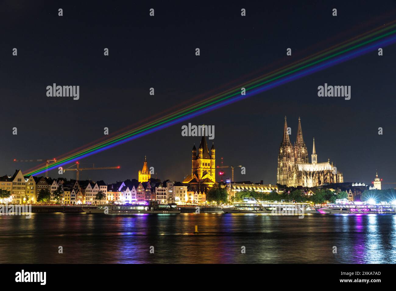 during Christopher Street Day 2024, a laser rainbow shines over the ...