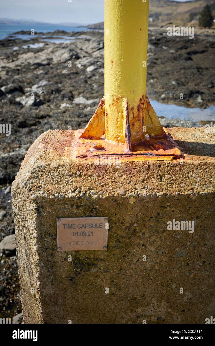 Concrete block with a plaque showing the position and date of a ...