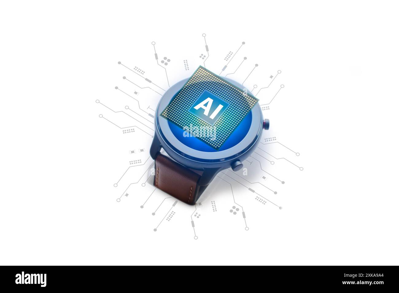 AI artificial intelligence technology in smartwatch on white background ...