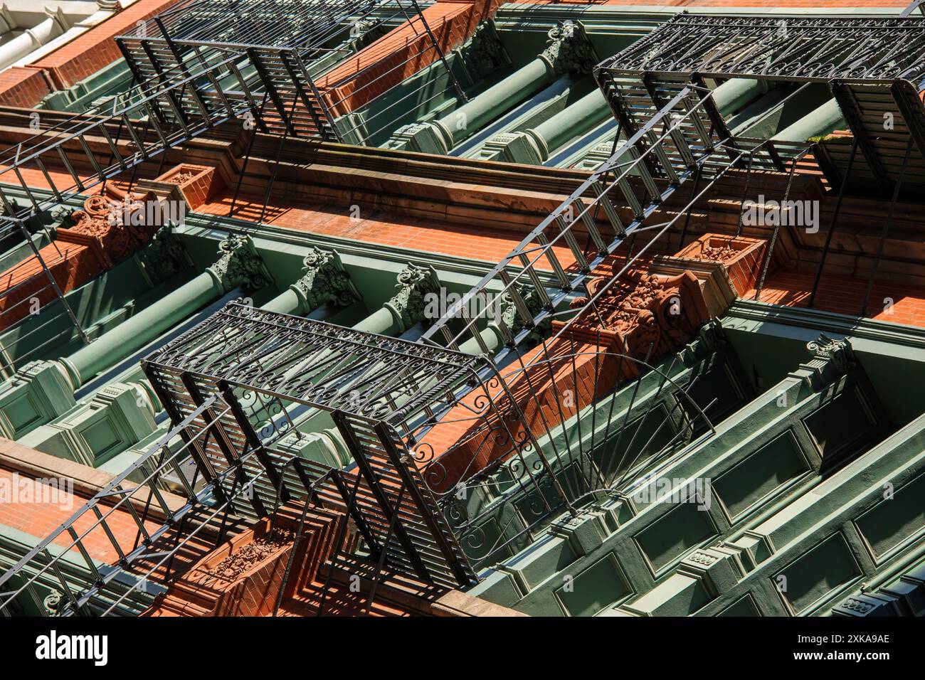 New York, USA - External Fire Escape units fixed to the outside of a ...