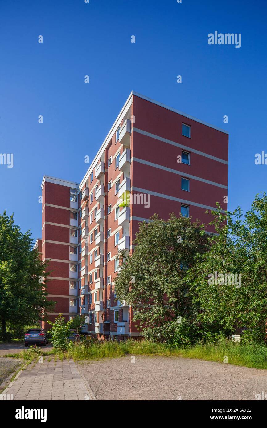 Monotonous brick residential buildings, multi-family houses ...