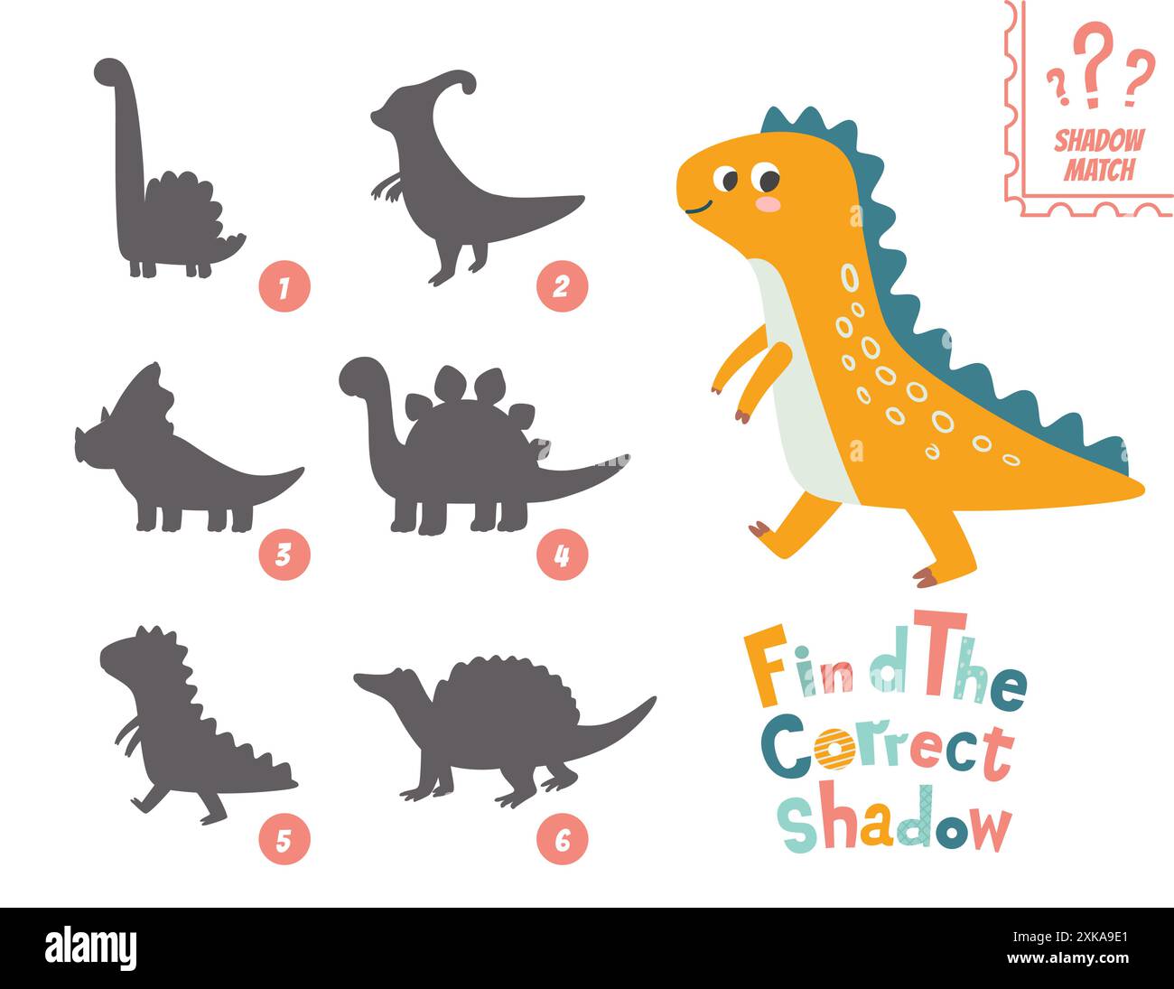 Cute fantasy dragon monster, dinosaur, find correct shadow shape ...