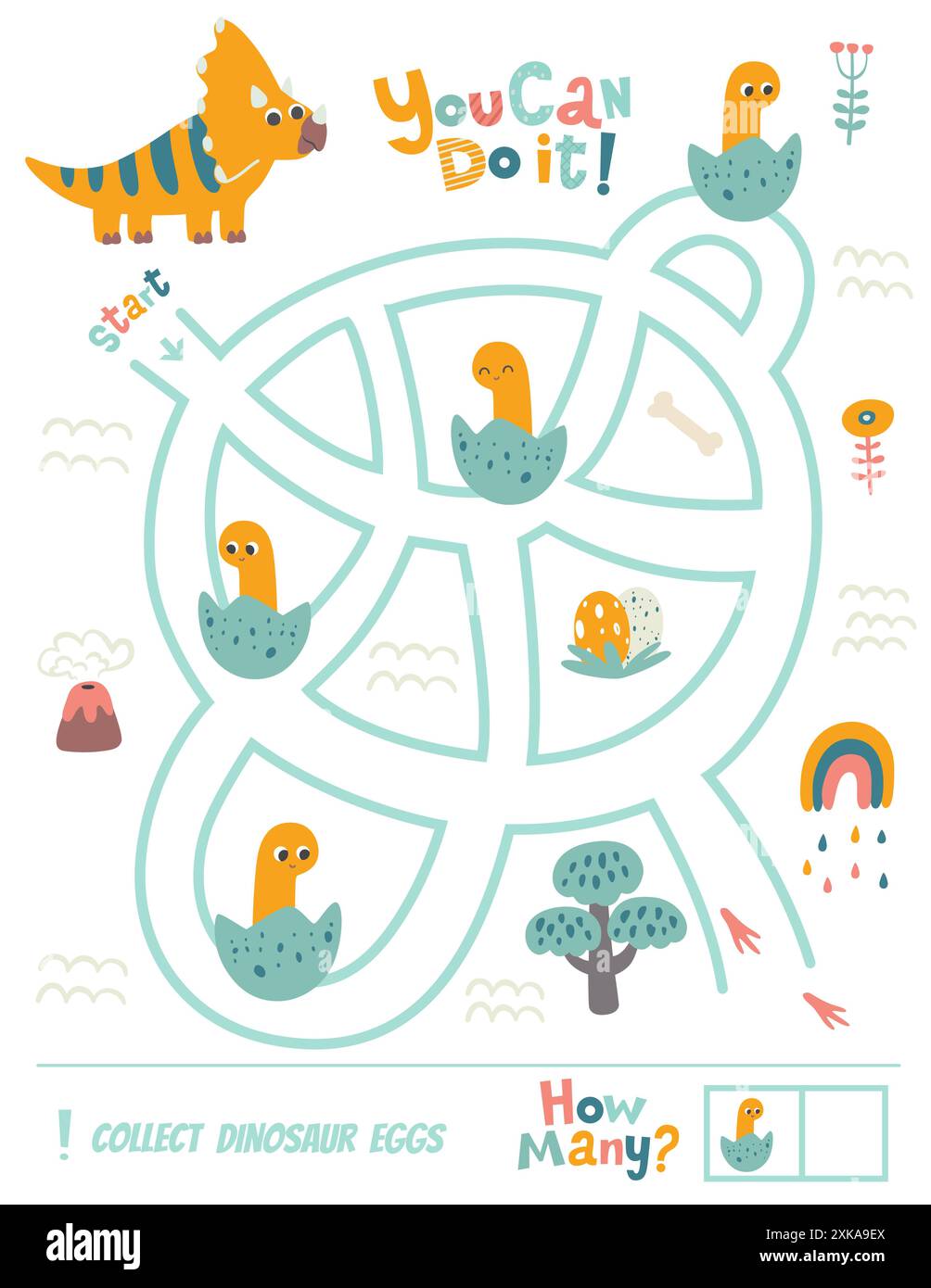 Help dinosaur to collect baby dinosaurus. Labyrinth. Maze game for kids ...