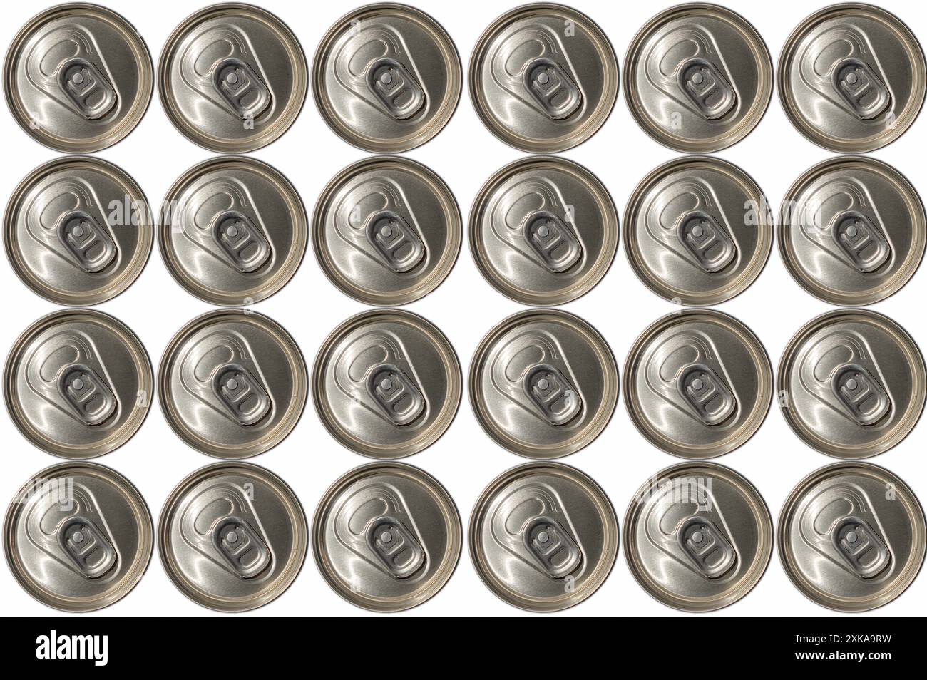 Tops of soda cans. Aluminum cans of soda background. View from the top ...