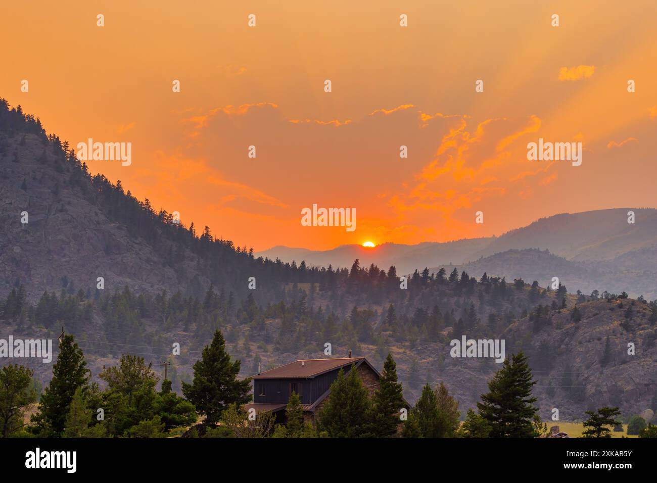 Amazing sunset over Yellowstone national Park, with mountains in ...