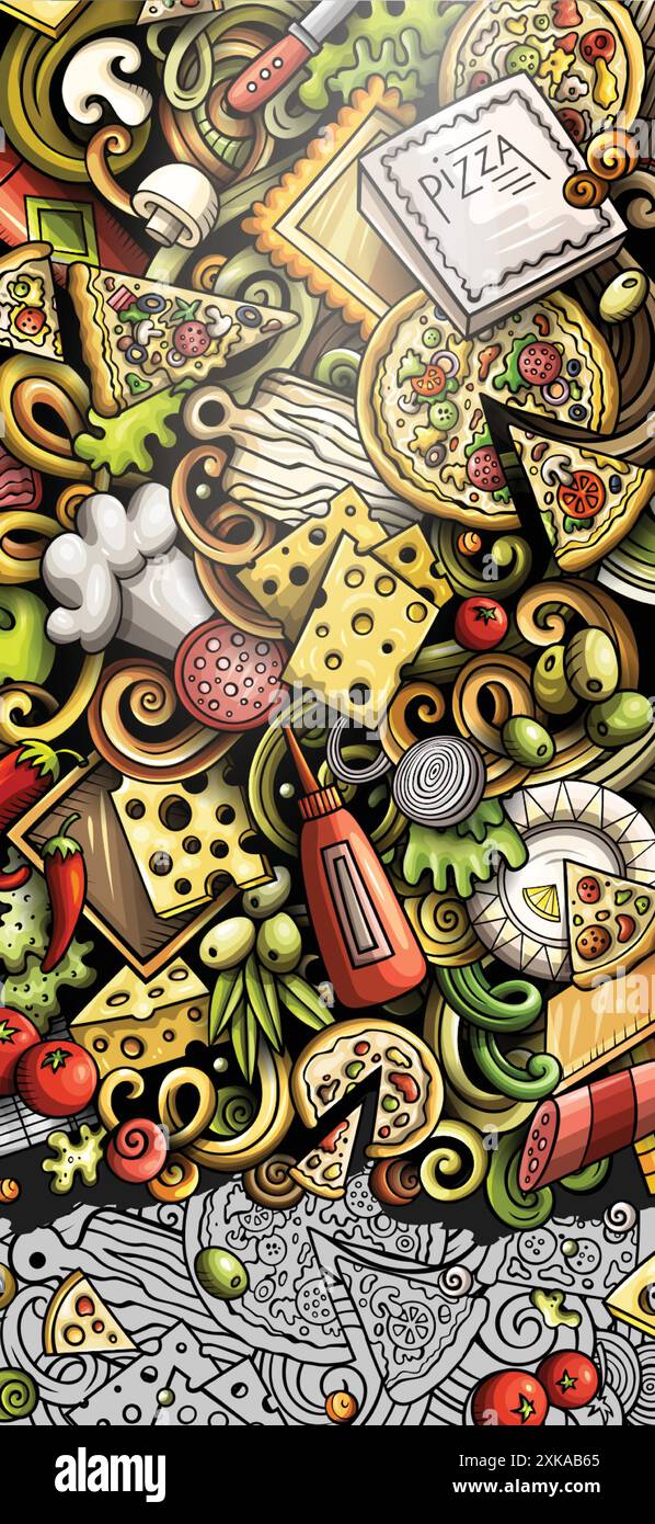 Pizza hand drawn doodle banner. Cartoon vector detailed flyer ...
