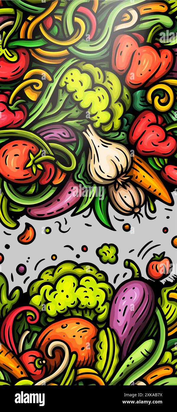 Vegetables cartoon vector doodle background. Veggies banner design ...