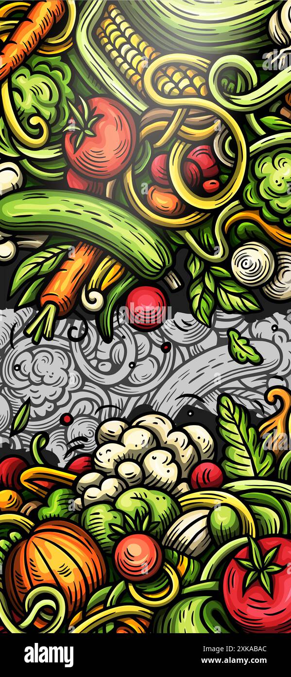 Vegetables cartoon vector doodle background. Veggies banner design ...