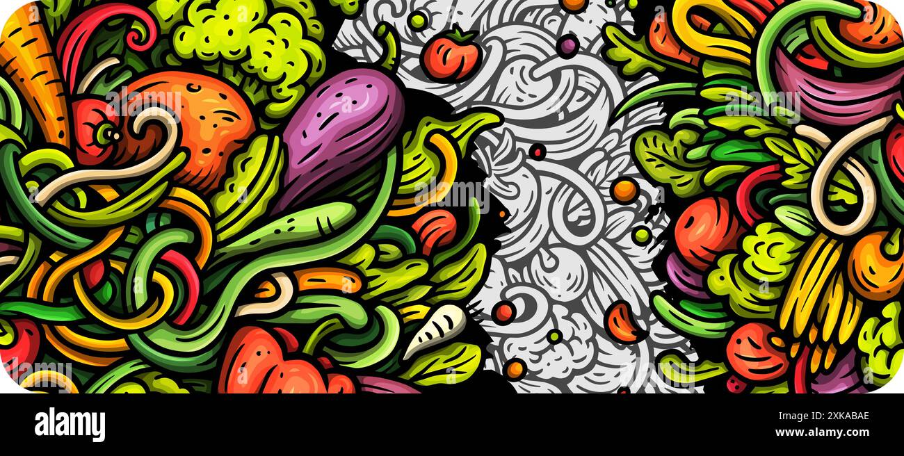 Vegetables cartoon vector doodle background. Veggies banner design ...