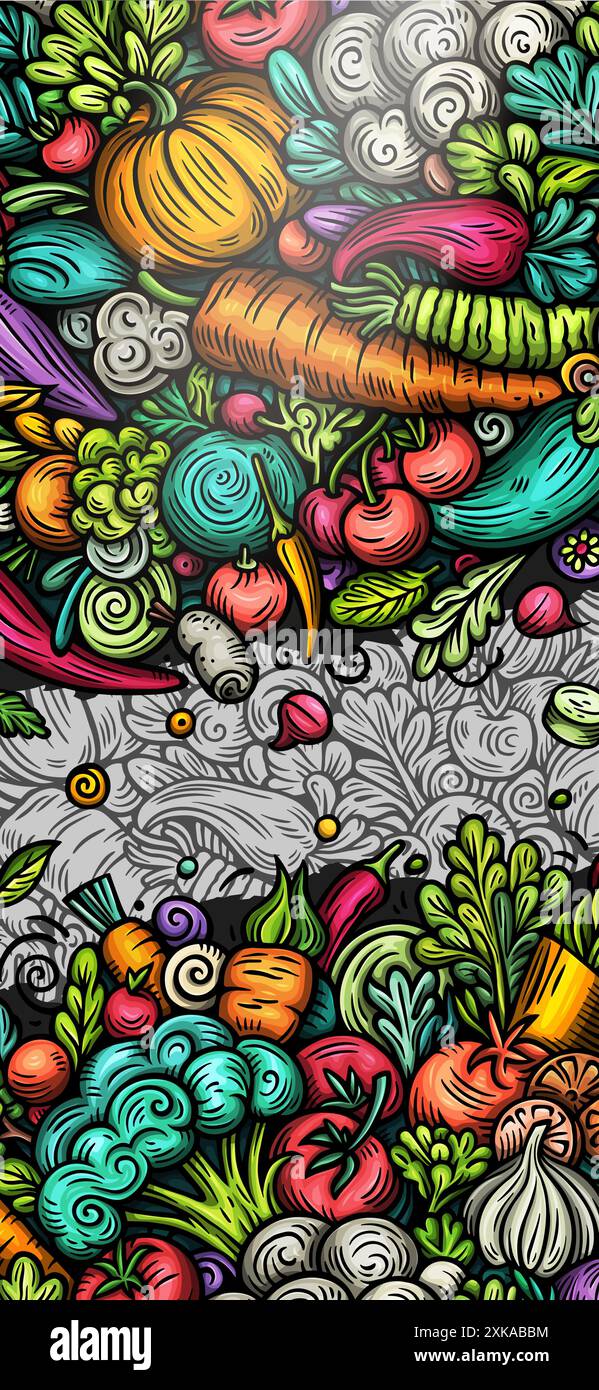 Vegetables cartoon vector doodle background. Veggies banner design ...
