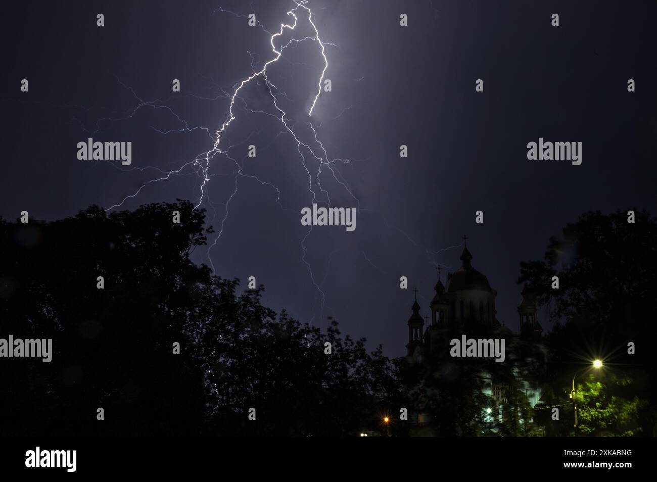 Lightning in the night sky. Thunderstorm and lightning in the night sky. Lightning on a pure ...