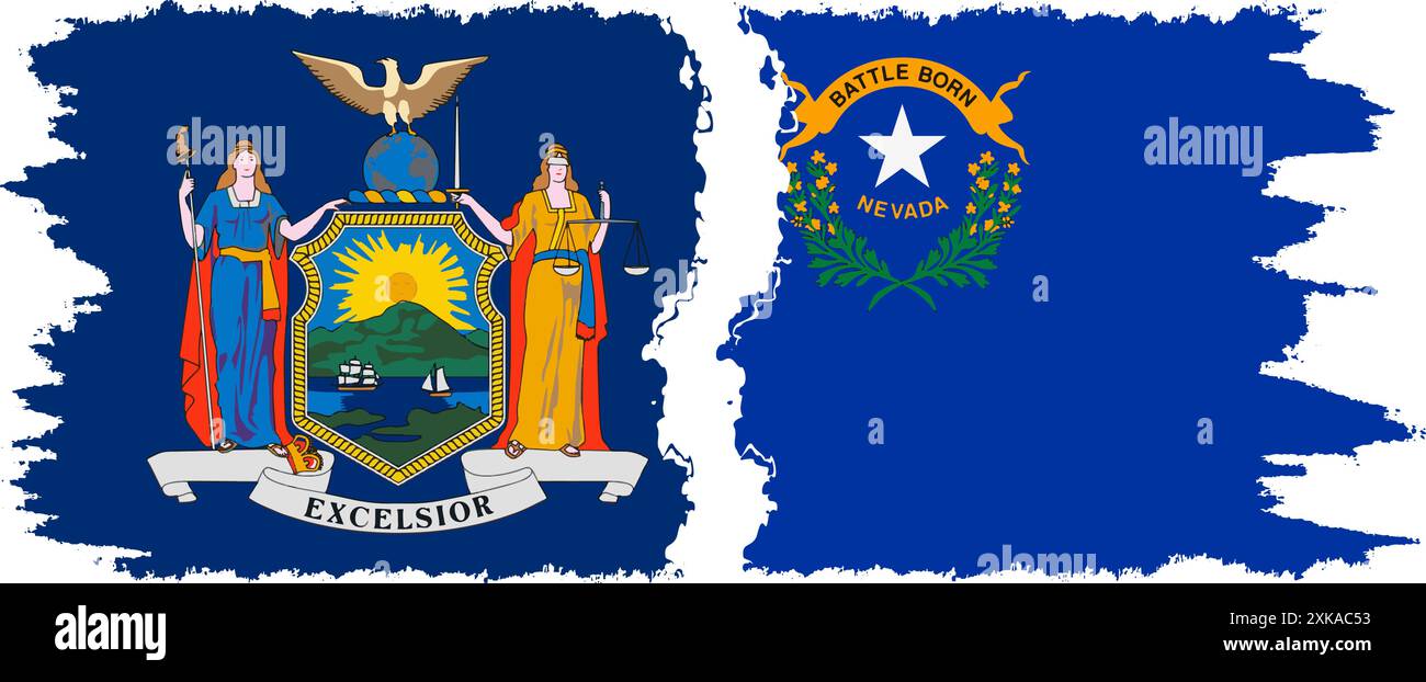 Nevada and New York states grunge brush flags connection, vector Stock ...