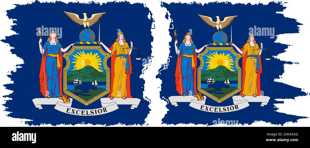New York and New York states grunge brush flags connection, vector ...