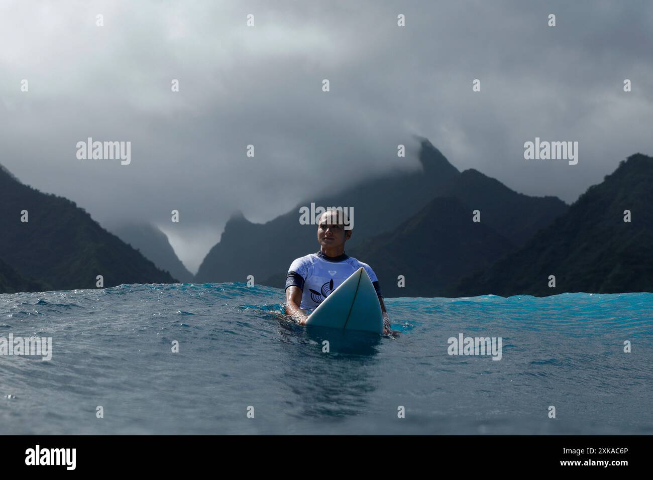 France's Vahine Fierro takes part in a surfing training session in ...