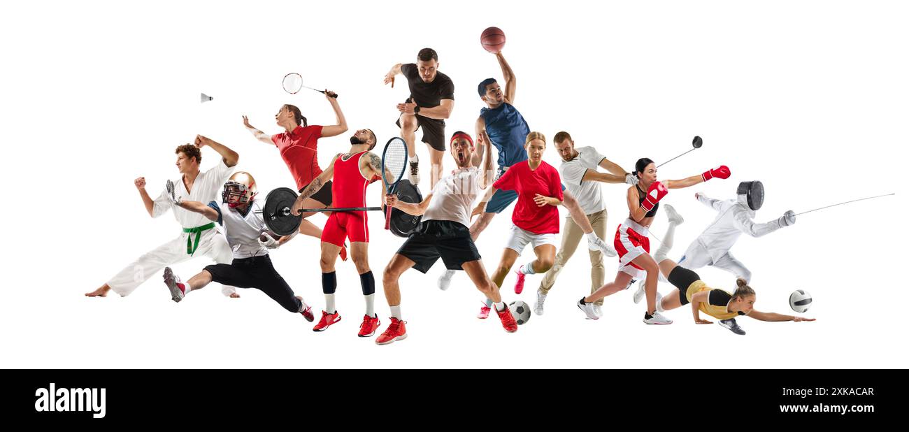 Creative collage depicting mix of men and women, athletes of various ...