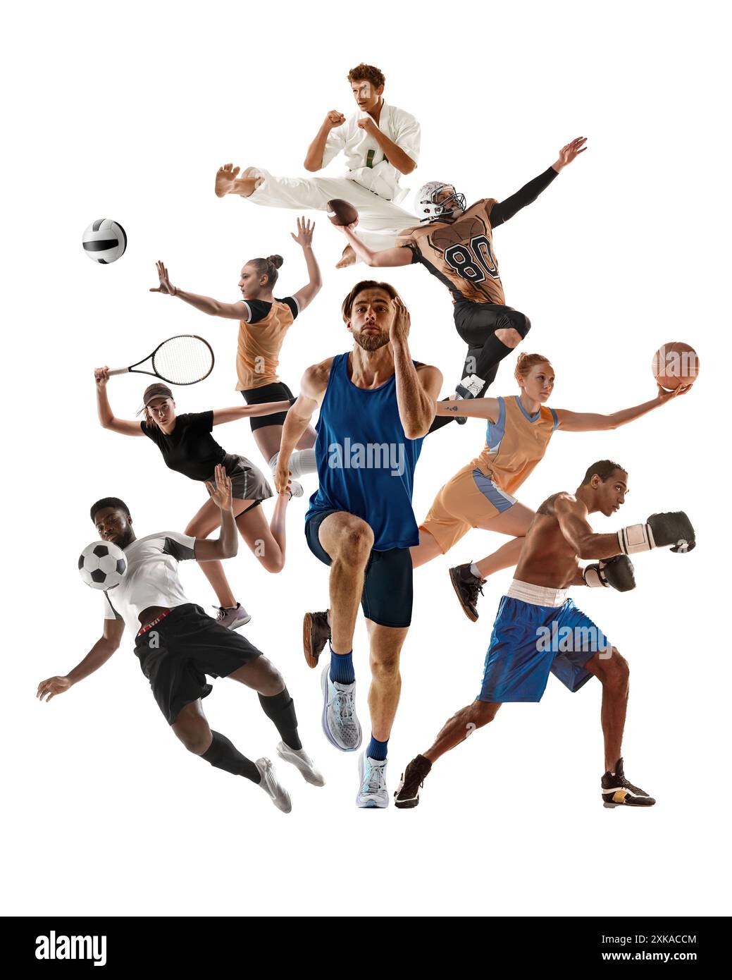 Vertical creative collage. Dynamic image of men and women, athletes of ...