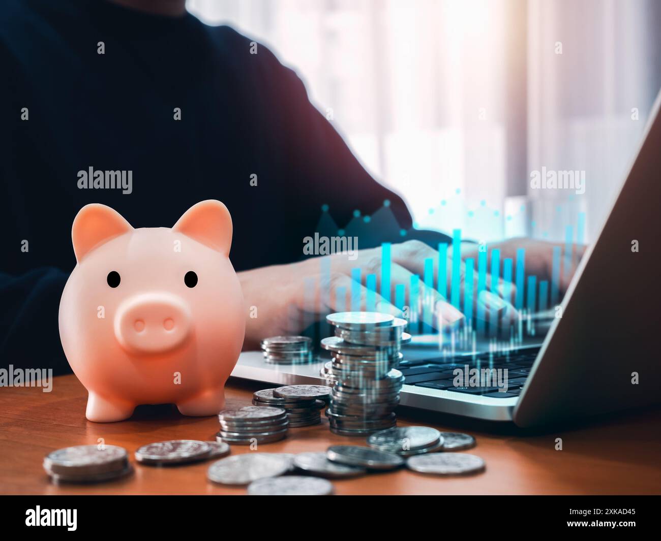 Online banking, investment, saving money, stock market and digital ...