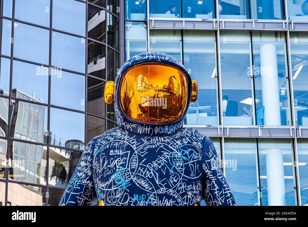 Blue Spaceman statue monument in Aker Brygge, Oslo Norway Stock Photo ...