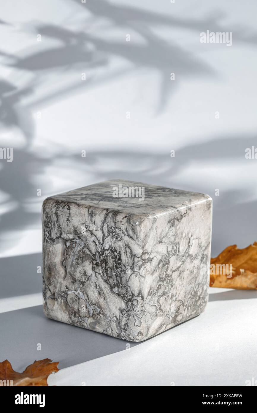 Marble stone cube stand pedestal with copy space for products and ...