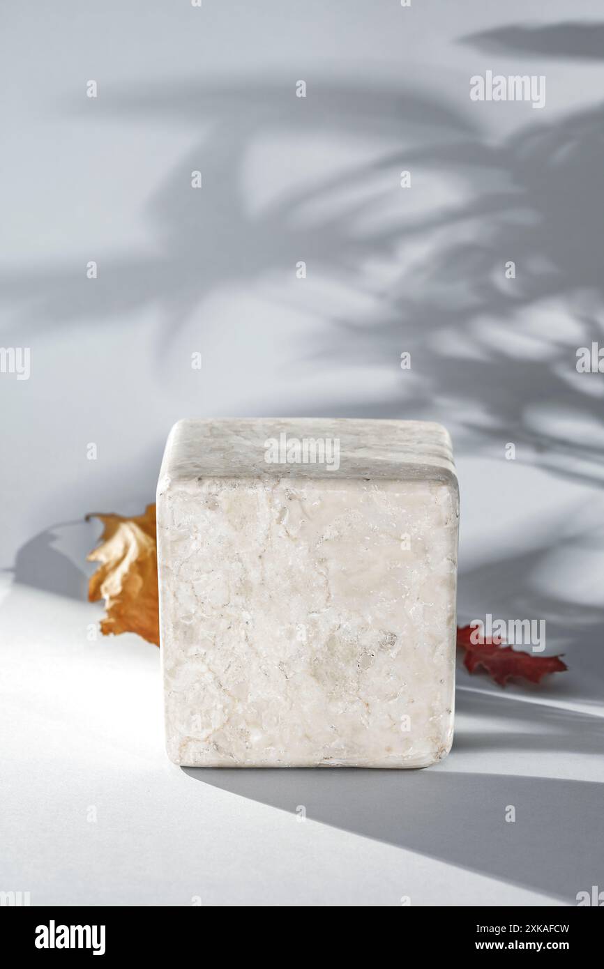 Marble stone cube stand pedestal with copy space for products and ...
