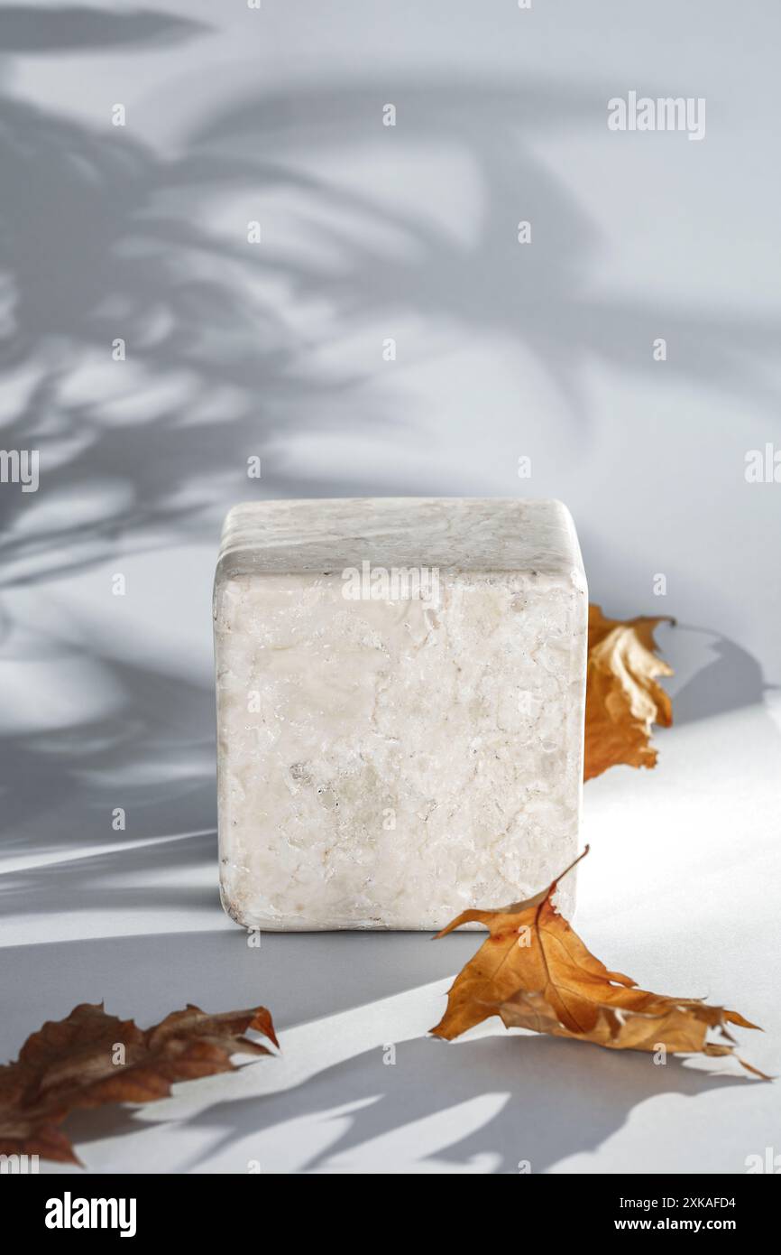 Marble stone cube stand pedestal with copy space for products and ...