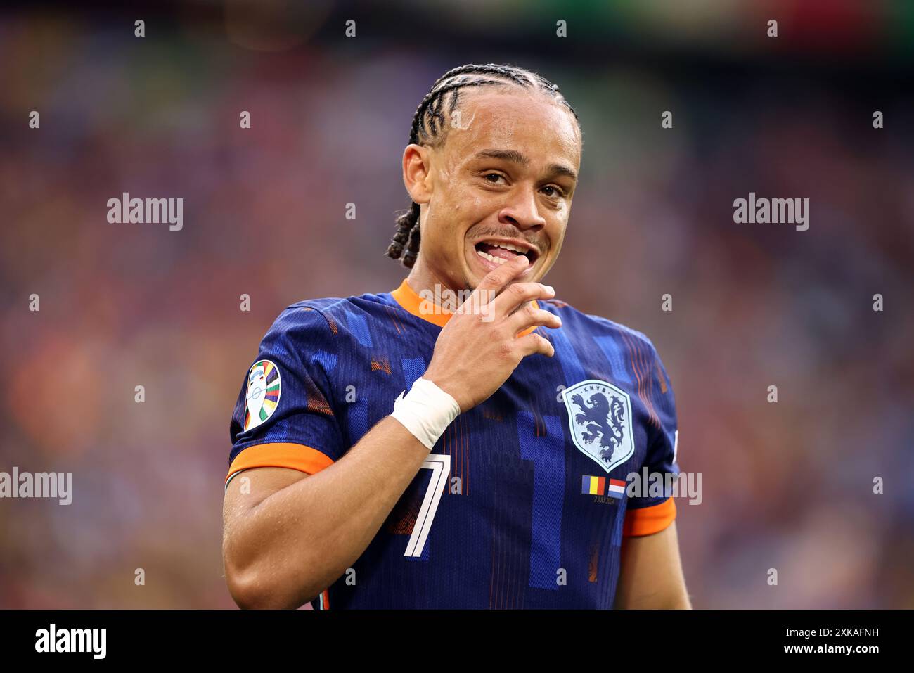 MUNICH, GERMANY - JULY 02: Xavi Simons of Netherlands reacts during the ...