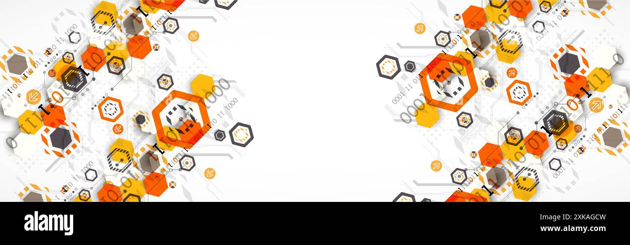 Abstract circuit board background with hexagons. Hi-tech digital technology concept. Hand drawn ...