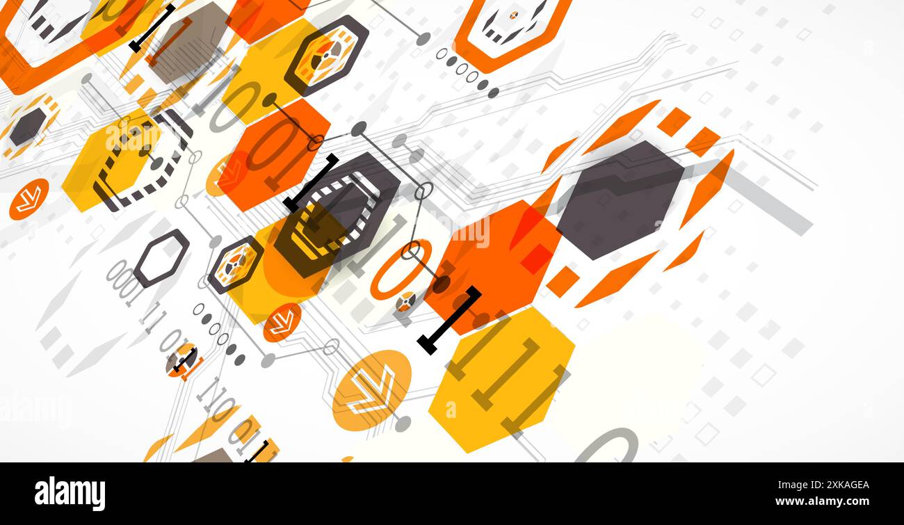 Abstract circuit board background with hexagons. Hi-tech digital technology concept. Hand drawn ...
