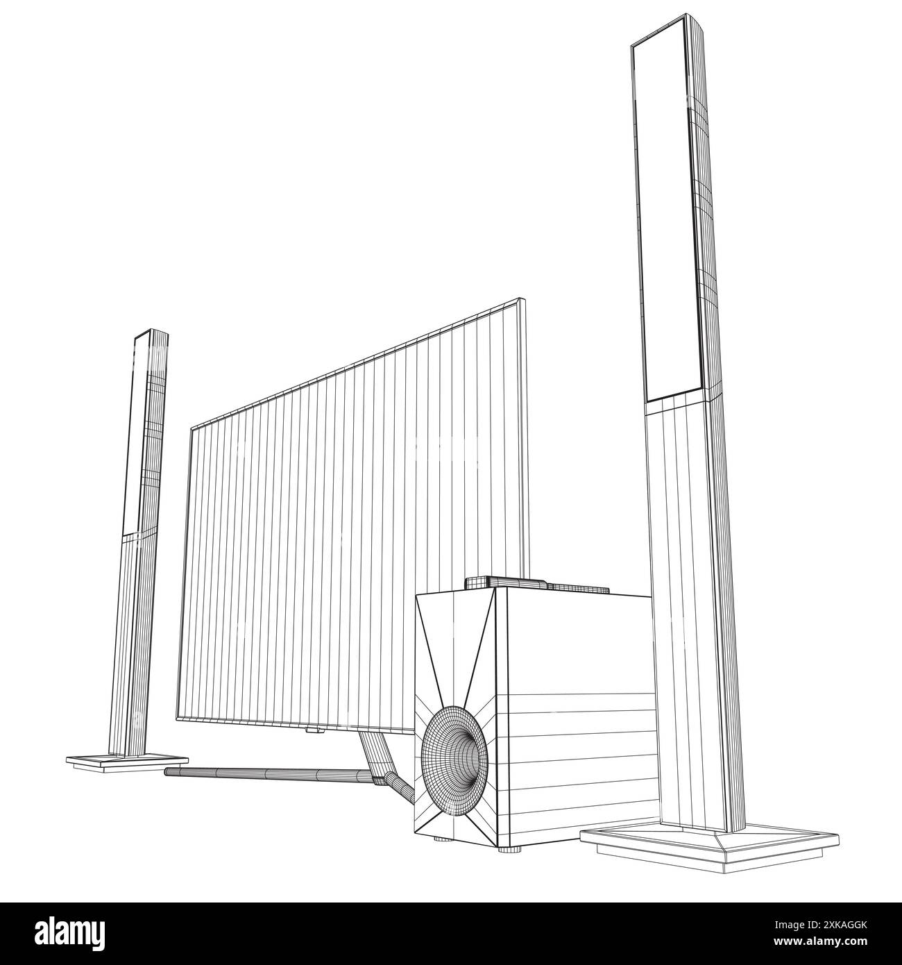 Wireframe TV home theater with sound speaker design. Speakers and ...