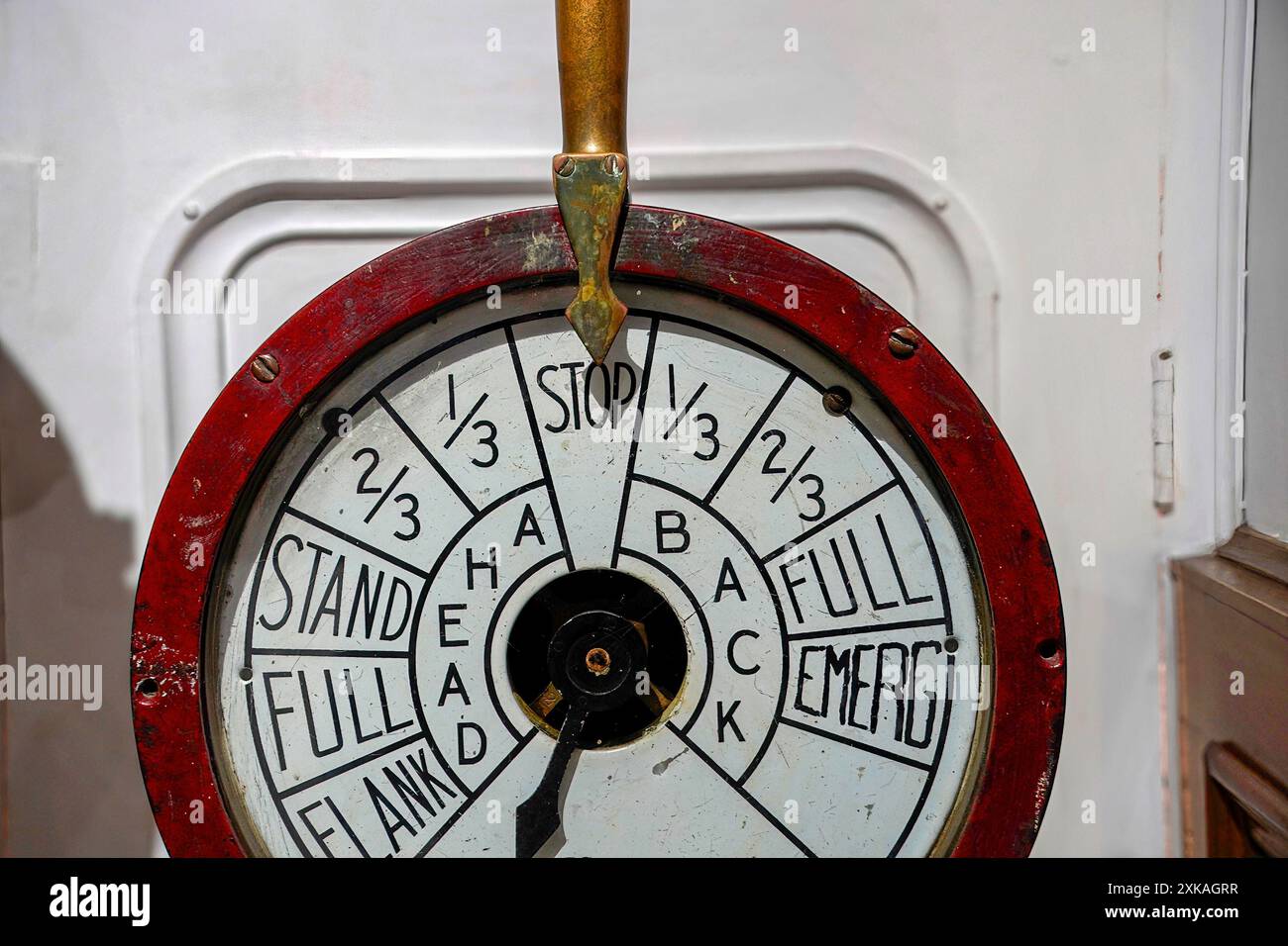 An Ancient Ship telegraph speed control bar command Stock Photo - Alamy