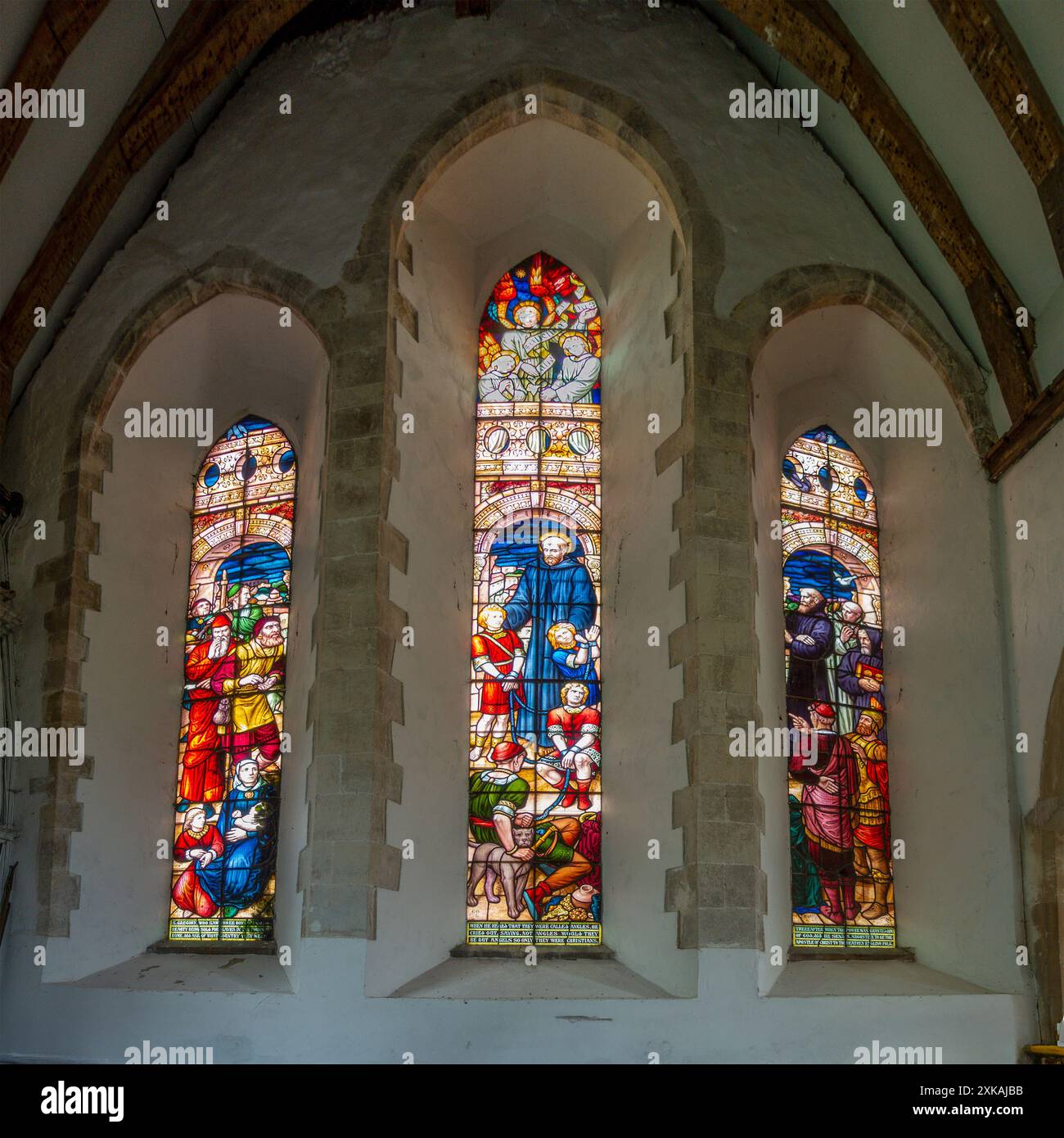 Stained Glass Window,Depicting Saint Gregory and three slave boys ...