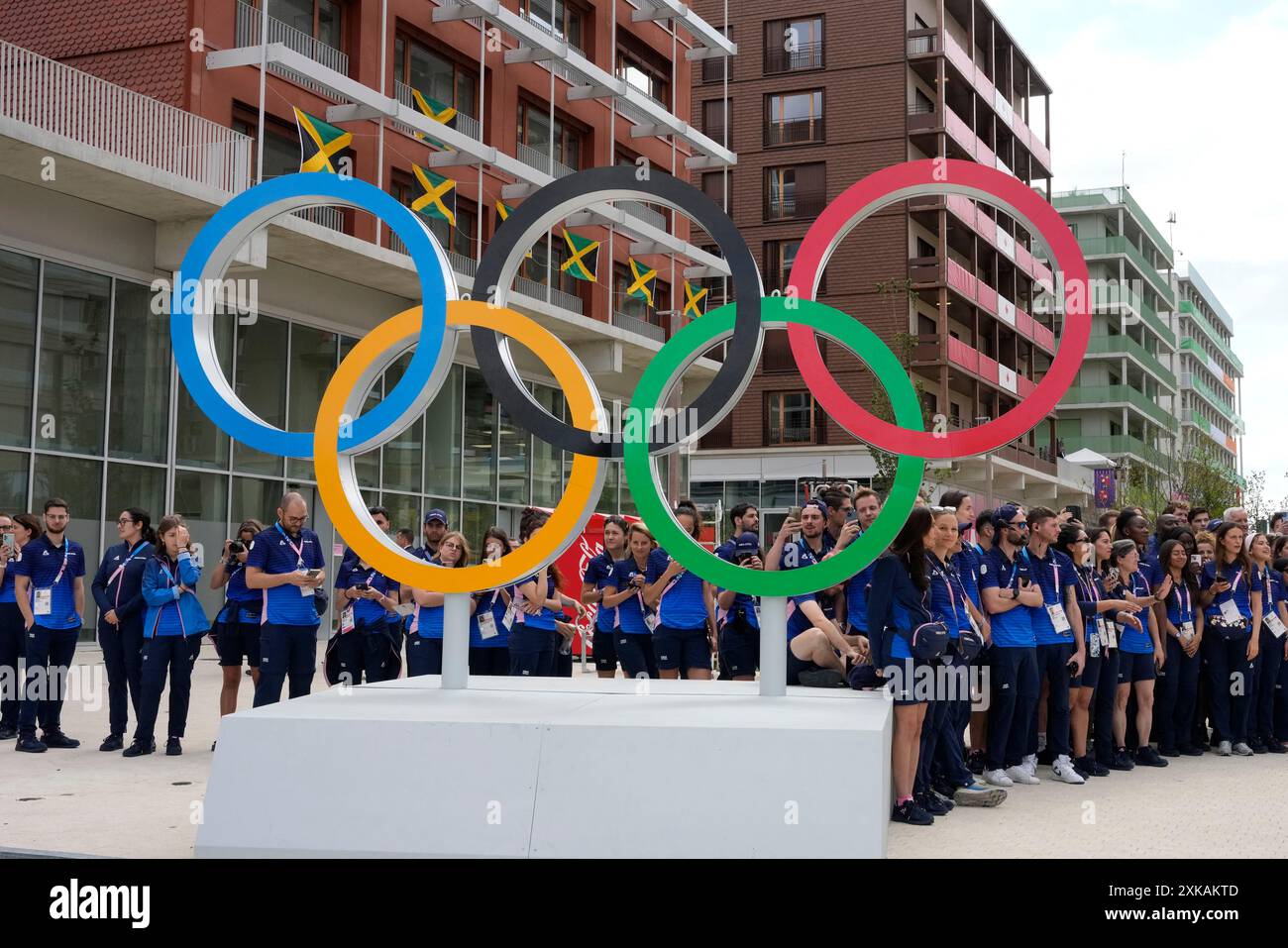 Paris, France. 22nd July, 2024. French athletes gather near Olympic ...