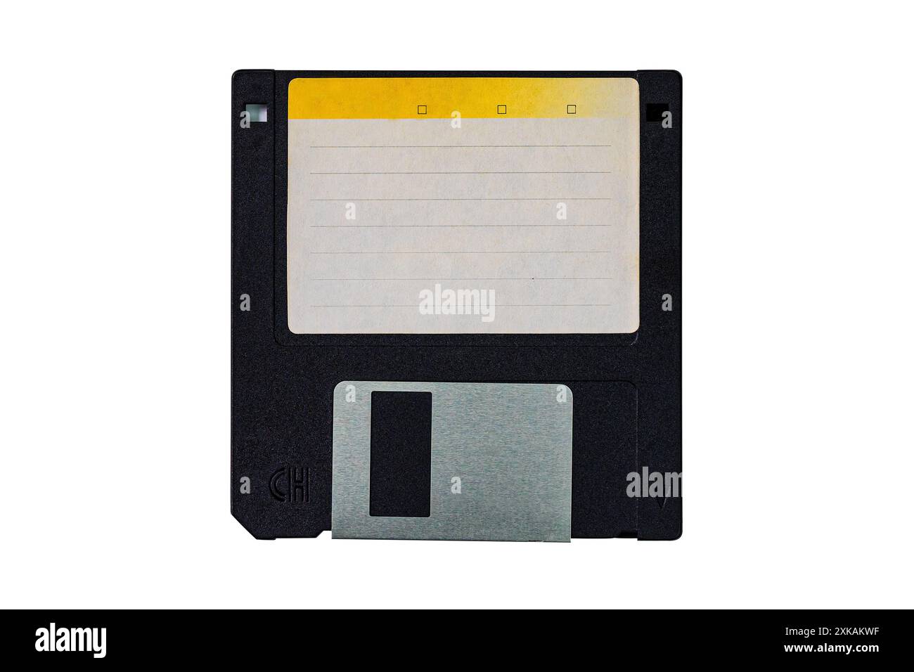 Top view of old blank lebel floppy disk isolated on white background ...