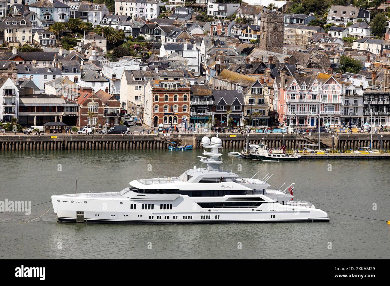 Dartmouth, UK 22nd Jul 2024. The mega yacht Elysian, owned by the ...