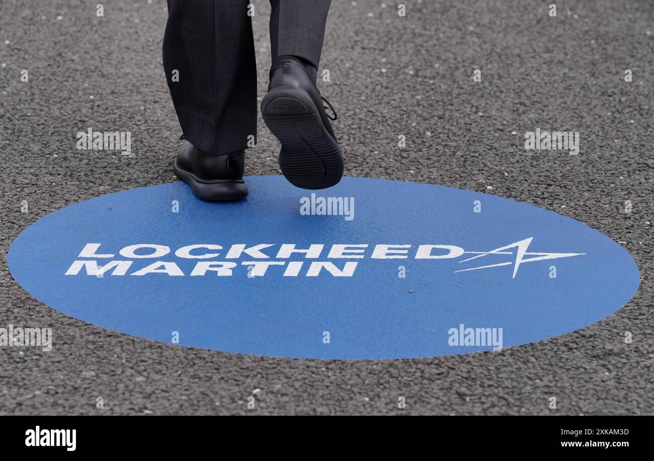A sign for Lockheed Martin at the Farnborough International Airshow in ...