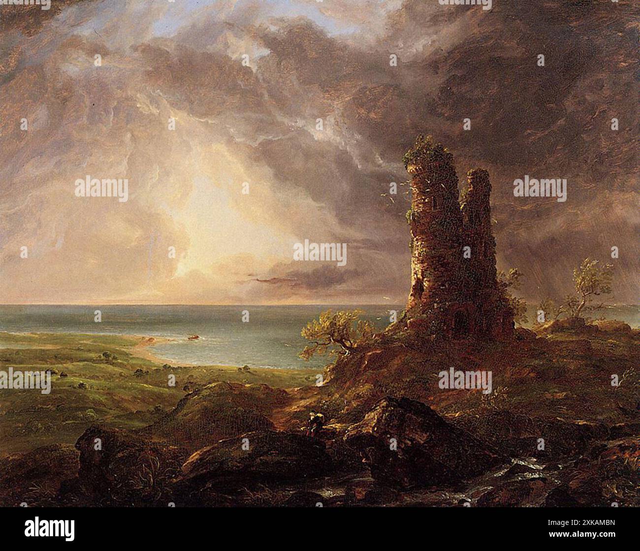 Cole Thomas Romantic Landscape with Ruined Tower 1832-36 Stock Photo ...