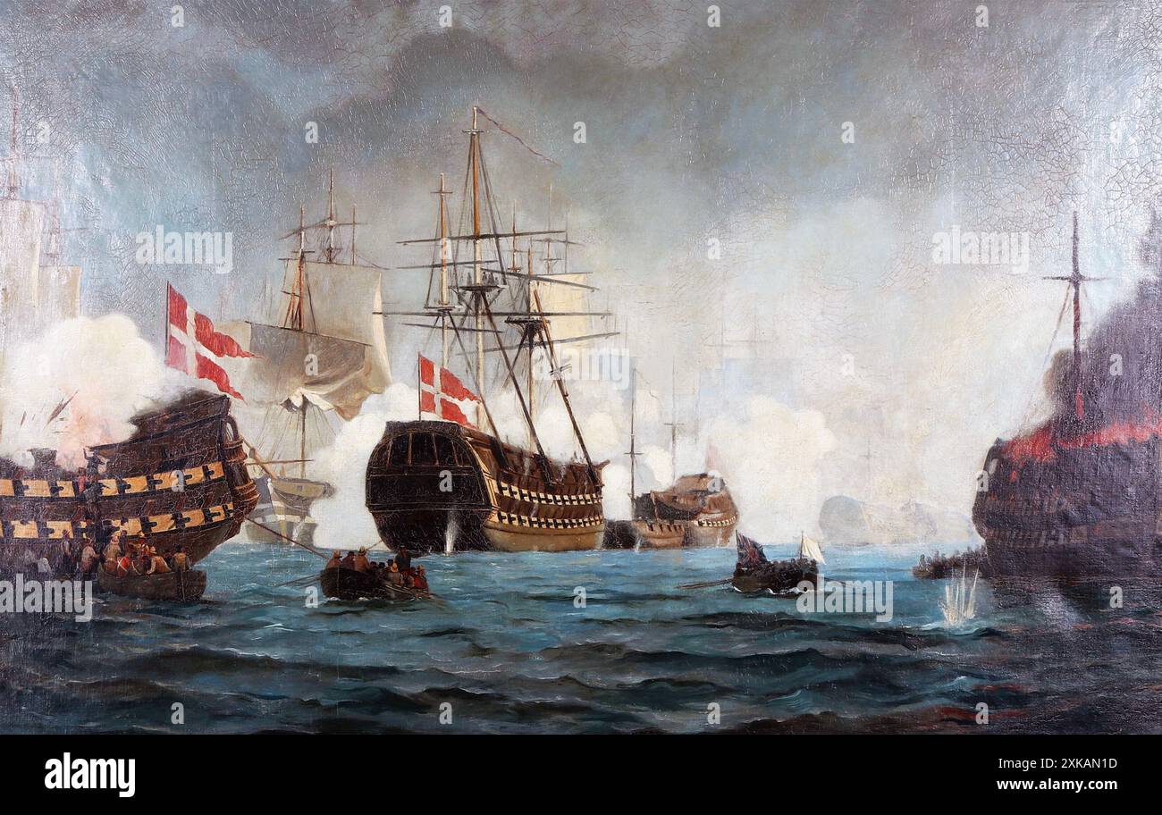 BATTLE OF COPENHAGEN 2 April 180. A view by Christian Mølasted showing ...