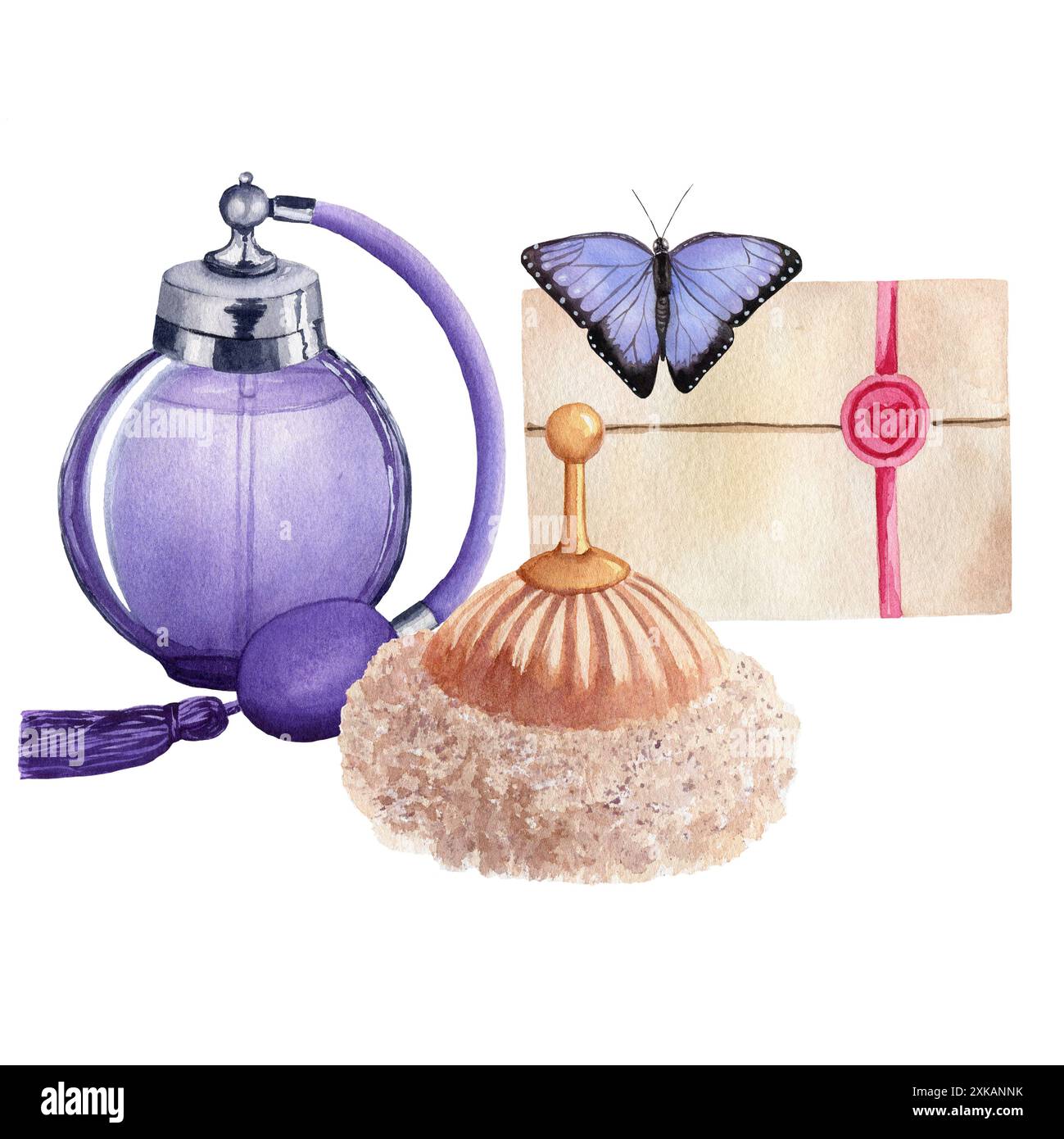 Vintage lilac perfume bottle with lilac butterfly, vintage envelope and ...