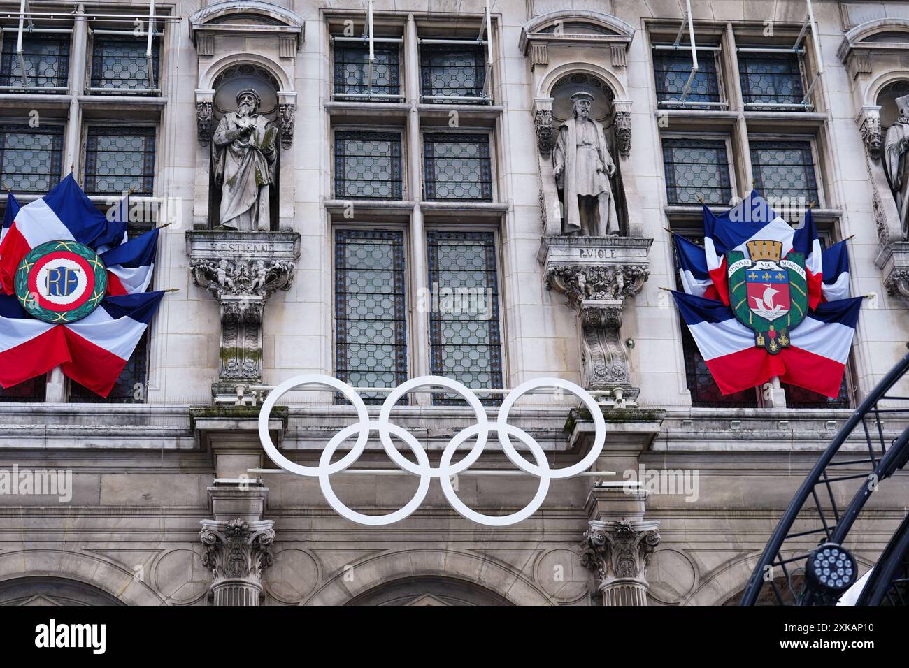 A general view o the Olympic Rings at the Hotel Ville, Paris. The ...