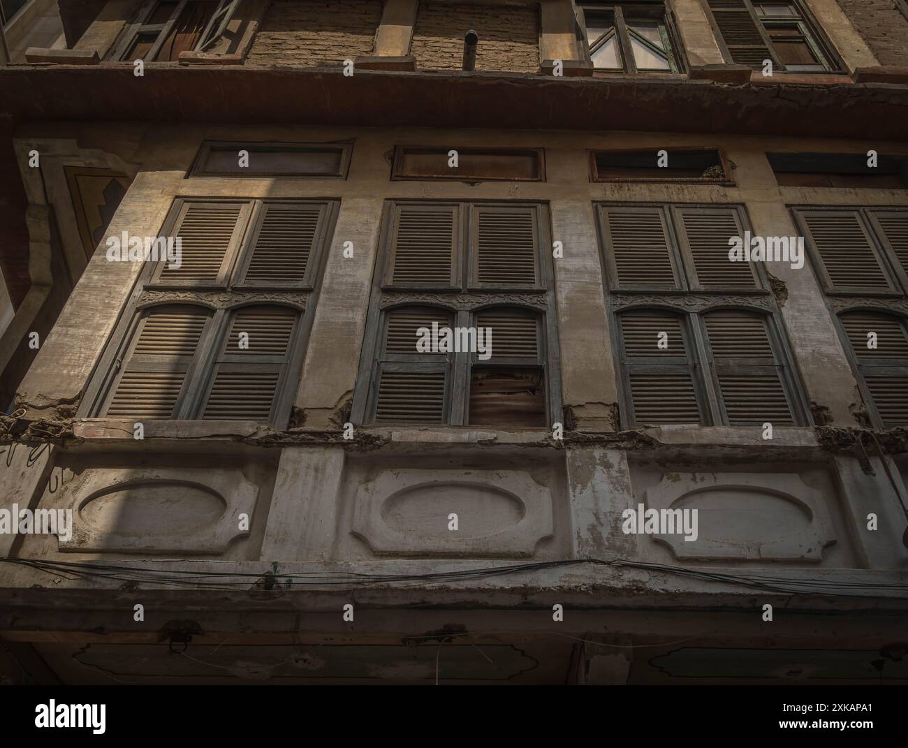 The historic Jeddah architecture (Al-Balad), old buildings with wooden ...