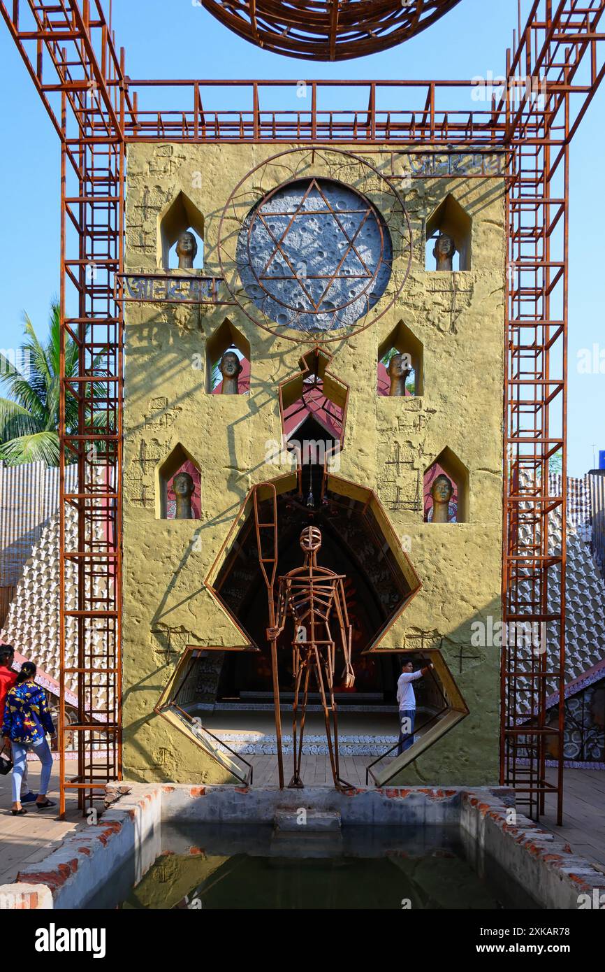 View of decorated Durga Puja pandal in Kolkata, West Bengal, India on ...