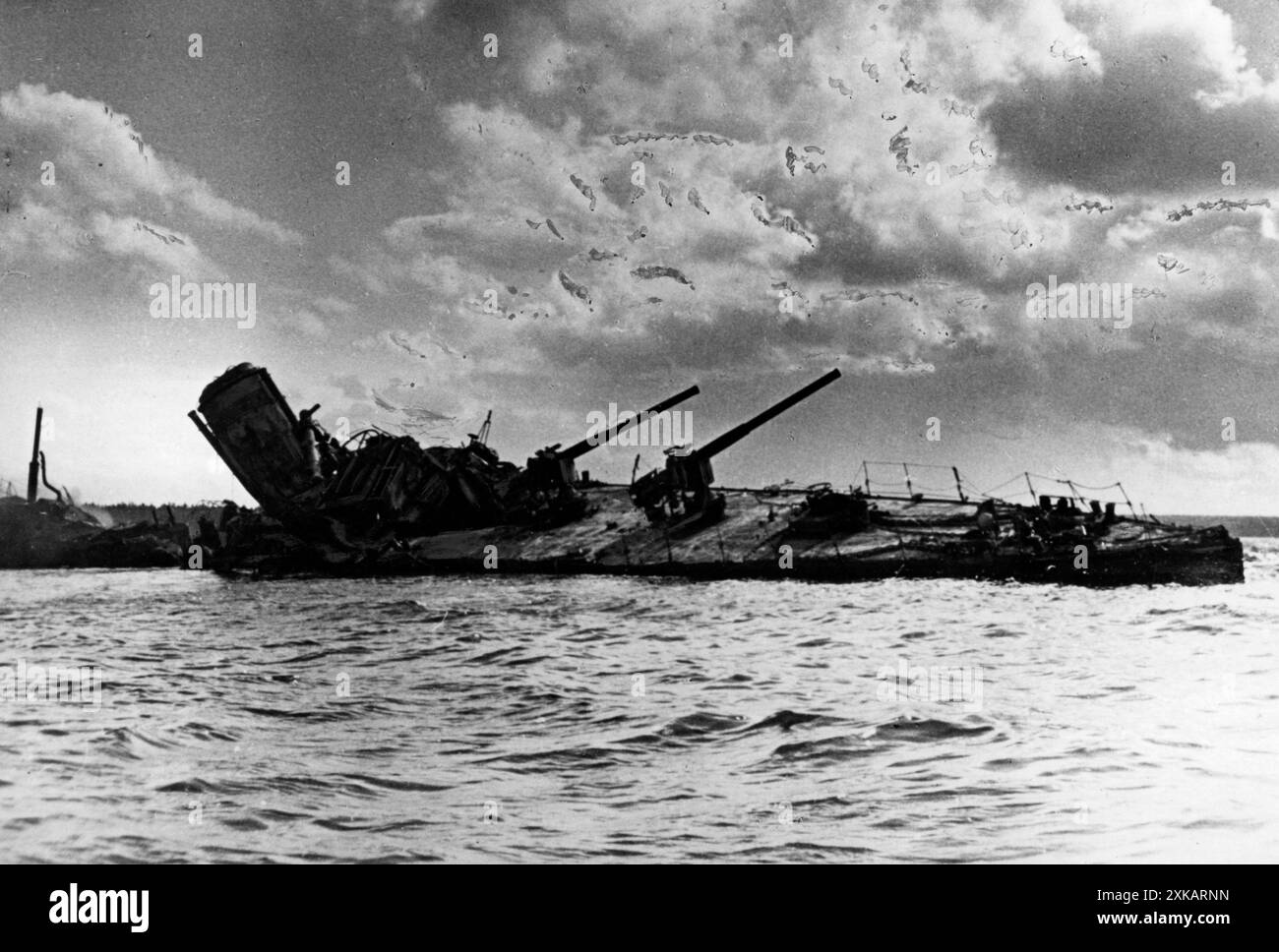 The Russian mining cruiser Karl Marx after it sank in a harbor in the ...