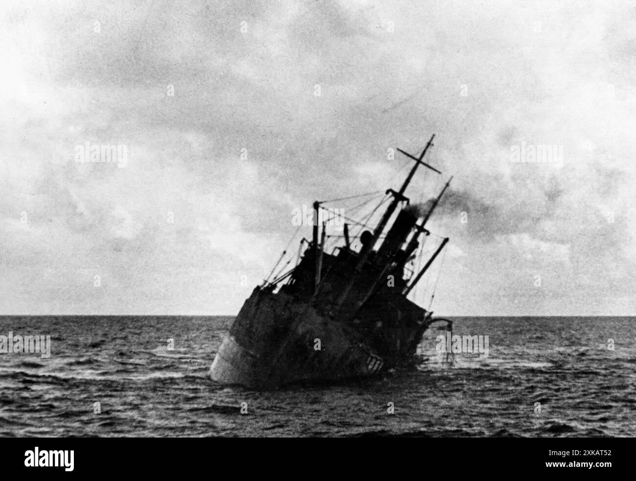 An Allied freighter sinks after a torpedo attack. [automated ...