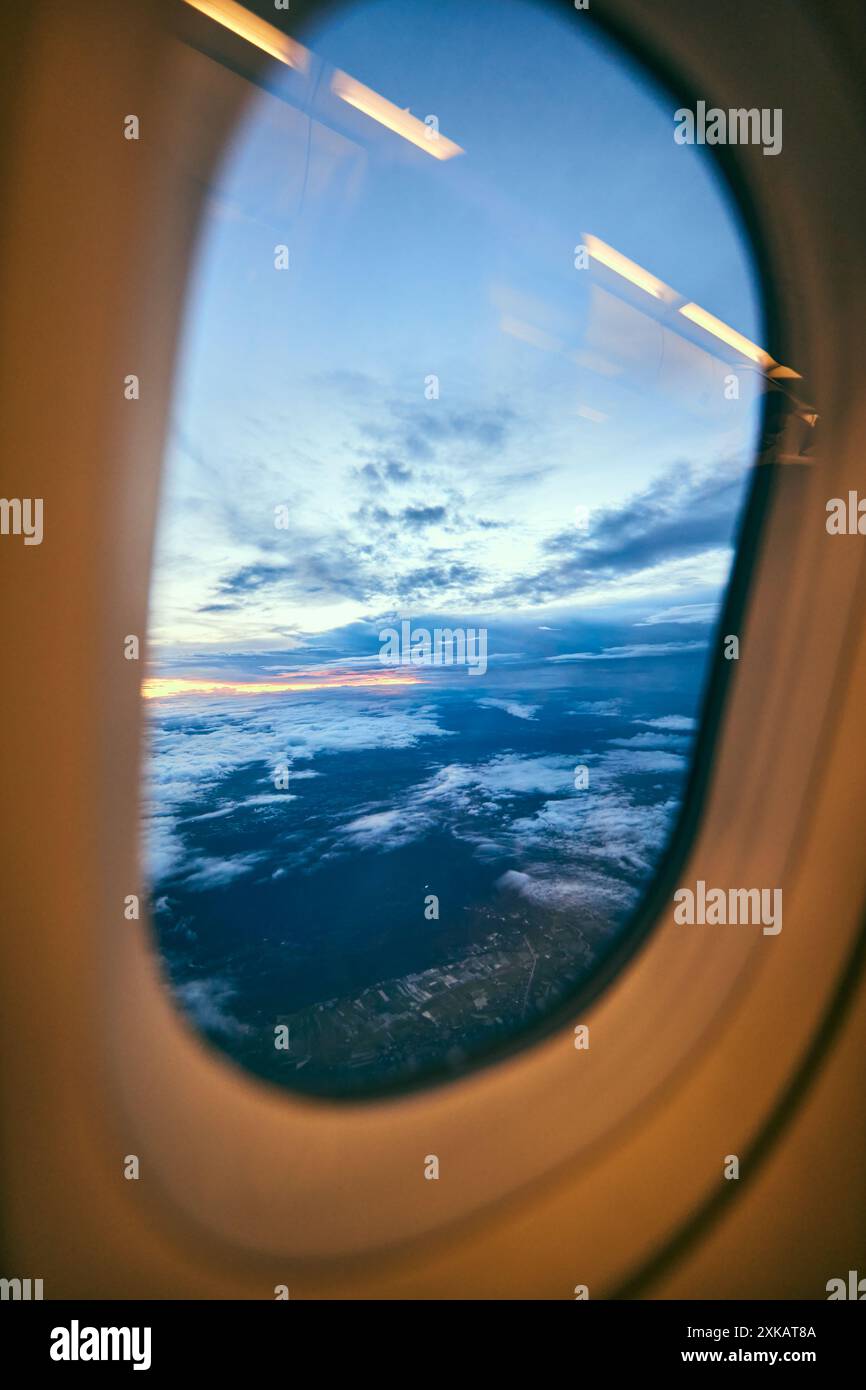 View of plane's cabin windows seat with beautiful scenic view Stock ...