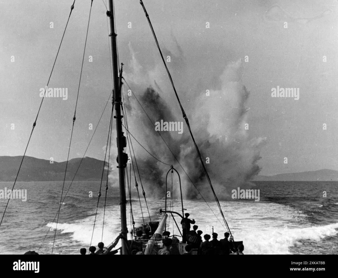 A German minesweeper has blown up a mine. Undated photo. [automated ...