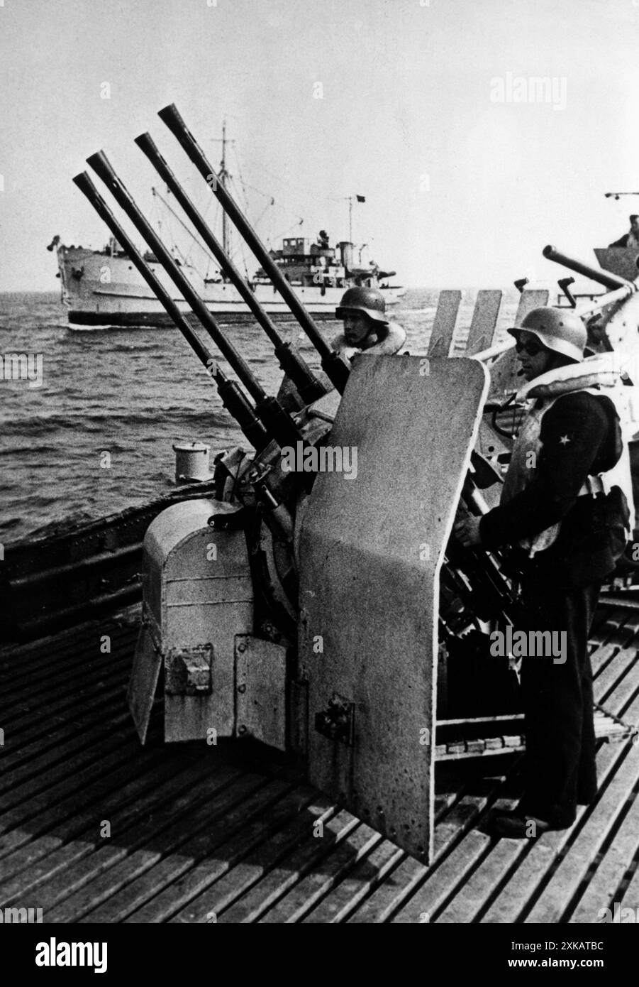 German soldiers at an anti-aircraft quad on an artillery carrier during ...