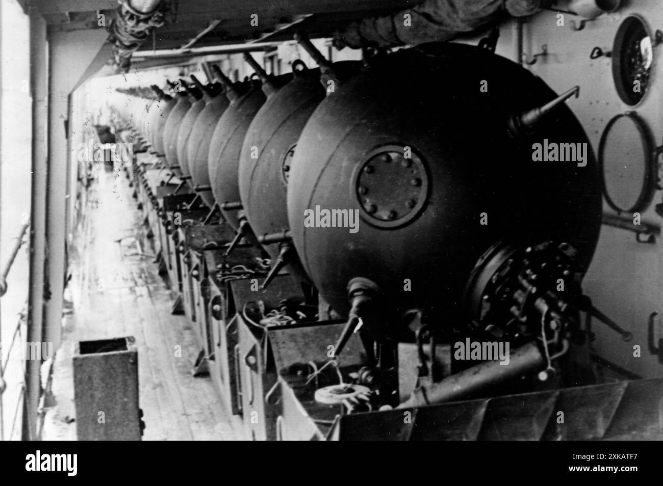 Sea mines on board a German minelayer. Photo: Pietzuch [automated ...