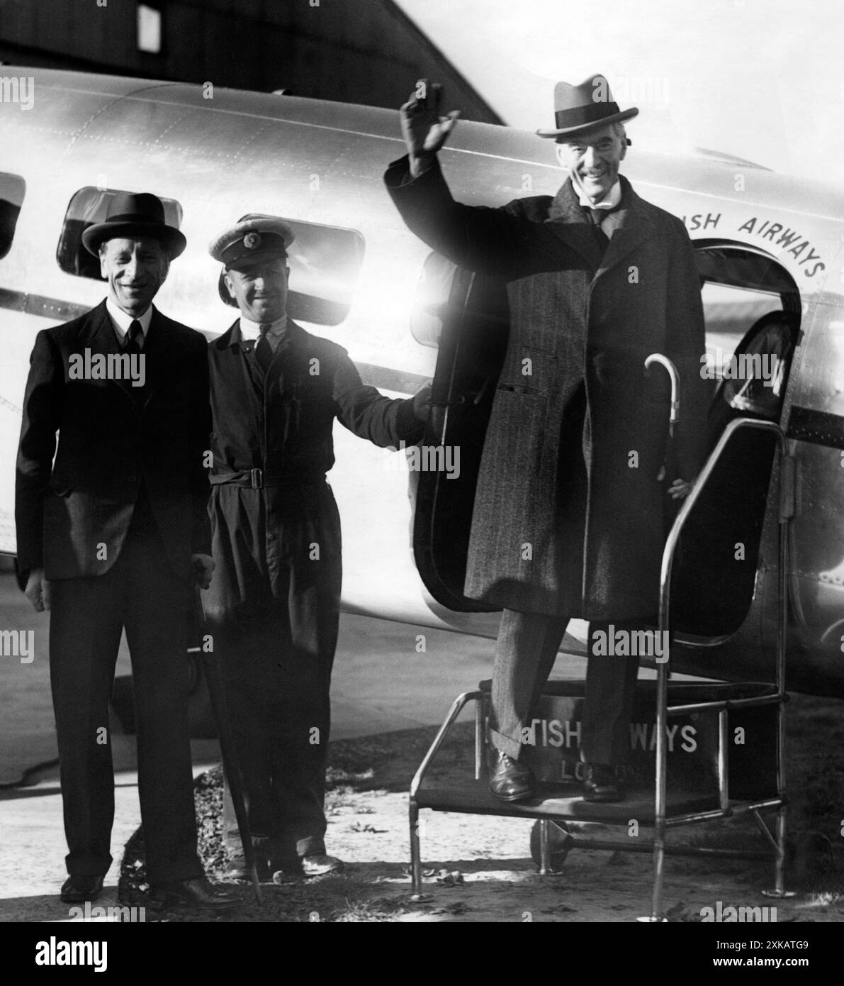 British Prime Minister Neville Chamberlain before his flight to Germany ...