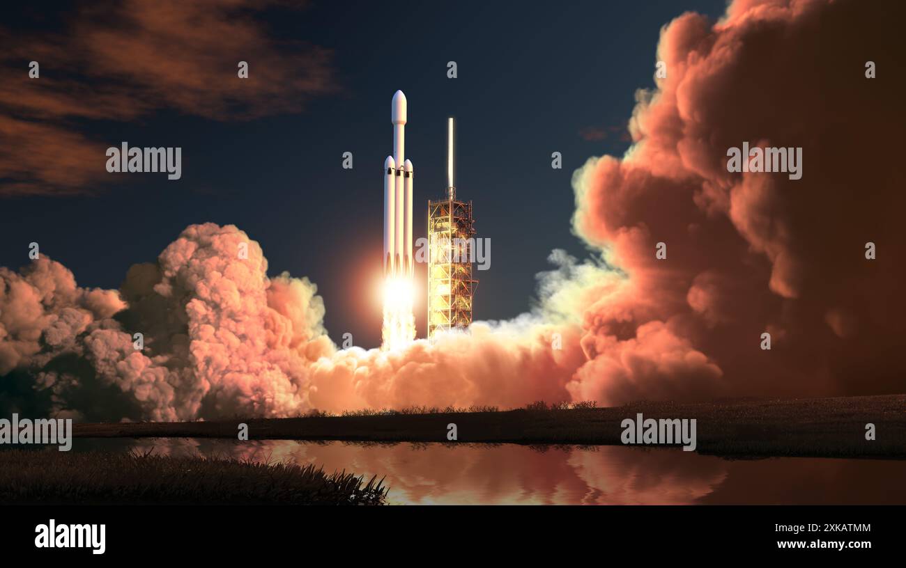 Heavy Rocket Night Launch Stock Photo - Alamy