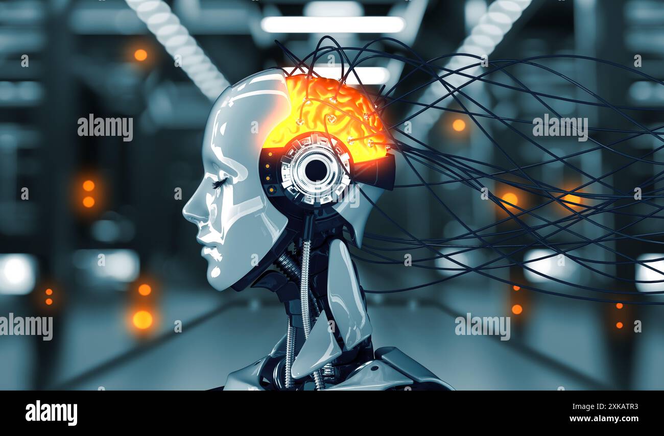 Advanced Robotic Woman with Neural Wires Stock Photo - Alamy